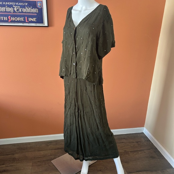 Gantos | Skirts | Vintage Gantos Dark Olive Green Sequined Skirt And ...